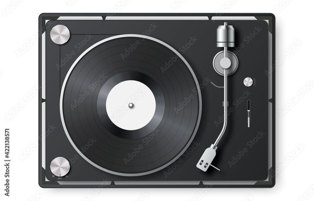 Realistic vinyl record player. 3d detailed vintage turntable with vinyl ...