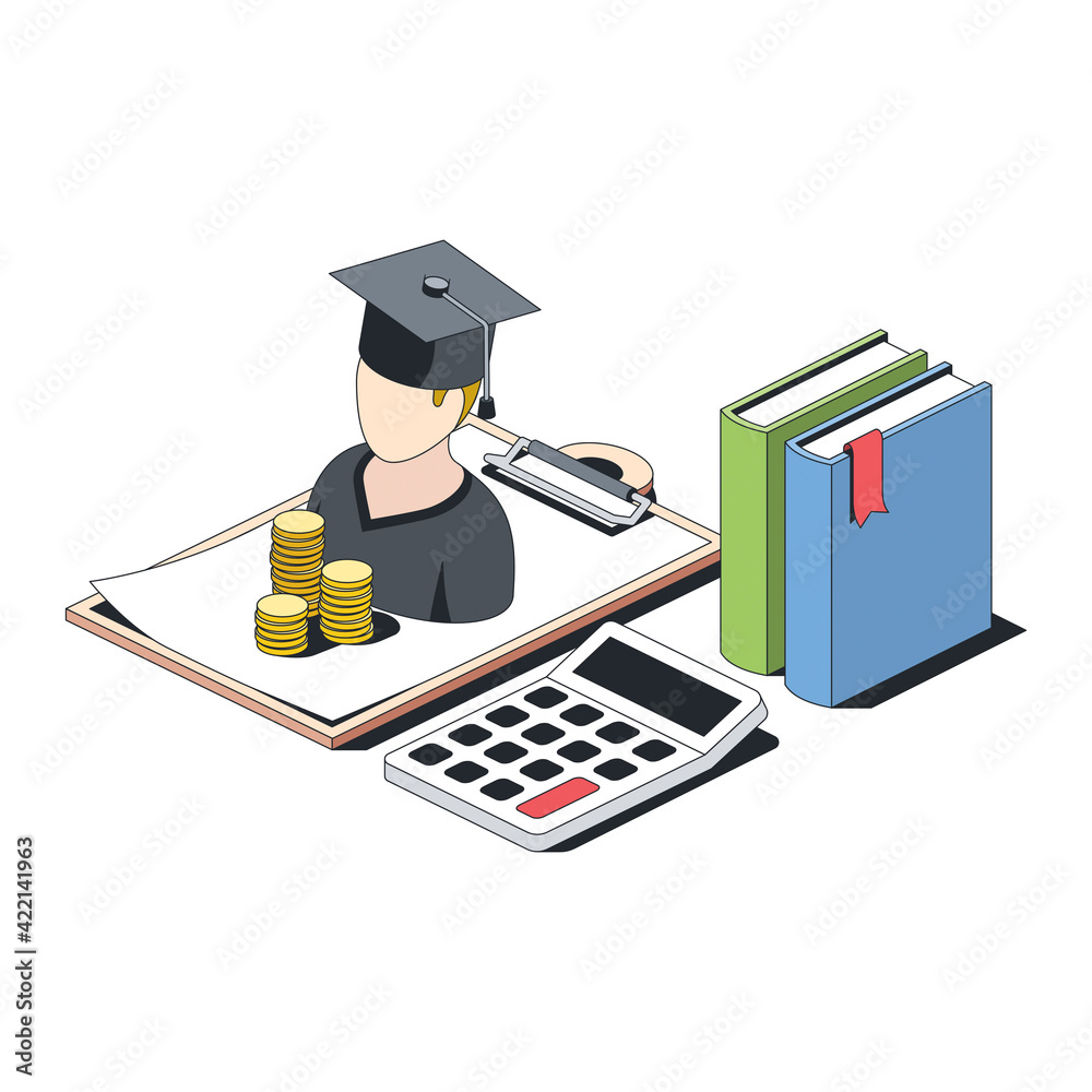 Tuition fees, spending money coins, calculating the budget, student ...