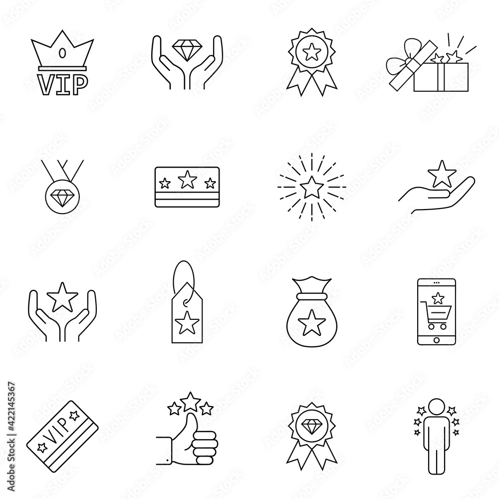 Royalty program line icon set. Included icons as member, VIP, exclusive ...
