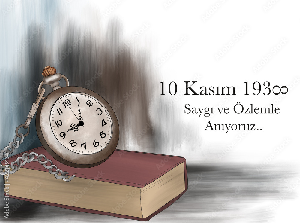 illüstrasyon of , November 10,1938, the founder of the republic of Turkey Mustafa Kemal Atatürk ...