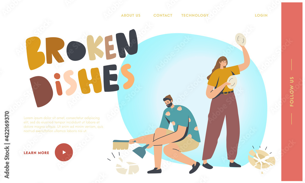 Couple Characters Home Quarrel Landing Page Template. Angry Woman ...