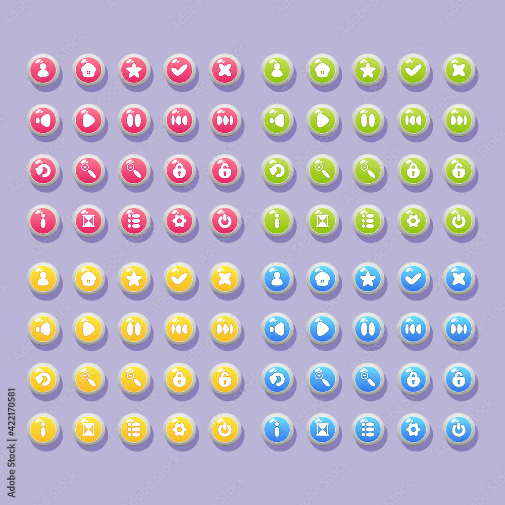 Set of buttons with icons for the design of the interface of mobile ...