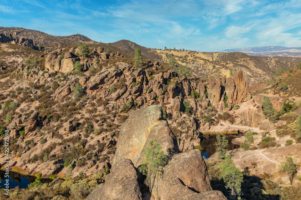 Rock formations in Pinnacles National Park in California, the destroyed ...