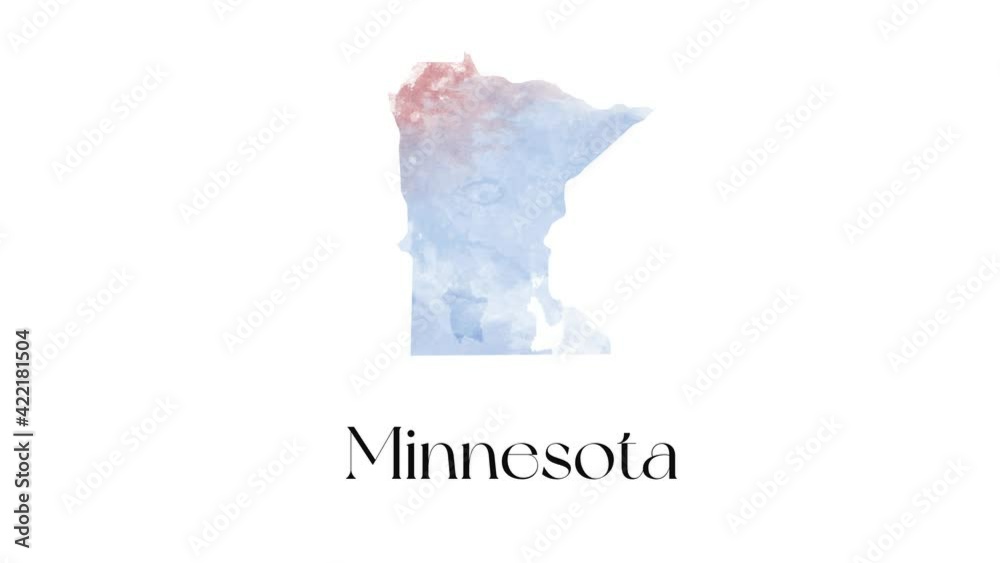 Watercolor animated map showing the state of Minnesota from the united ...