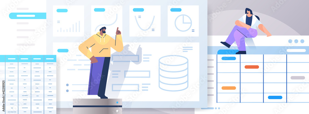 mix race businesspeople team analyzing charts and graphs data analysis ...