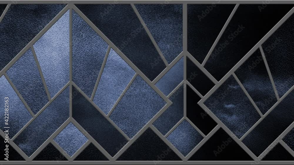 Animated modern looping stained glass window. Art Deco. Dark blue. Grey ...
