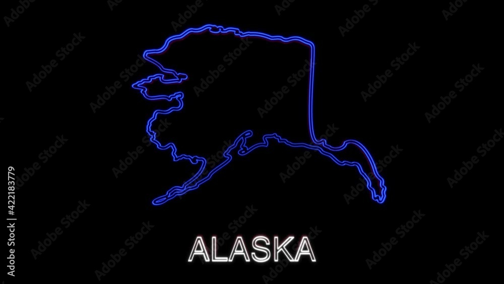 Neon animated map showing the state of Alaska from the united state of ...