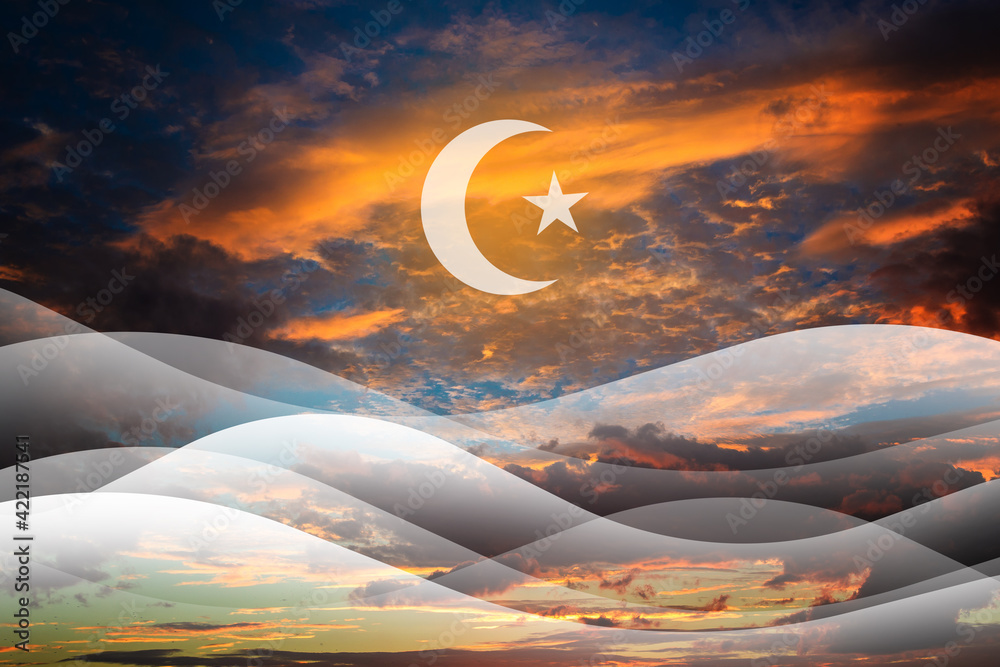 Islam logo on a sky background. Sunset in background. Wallpaper on ...