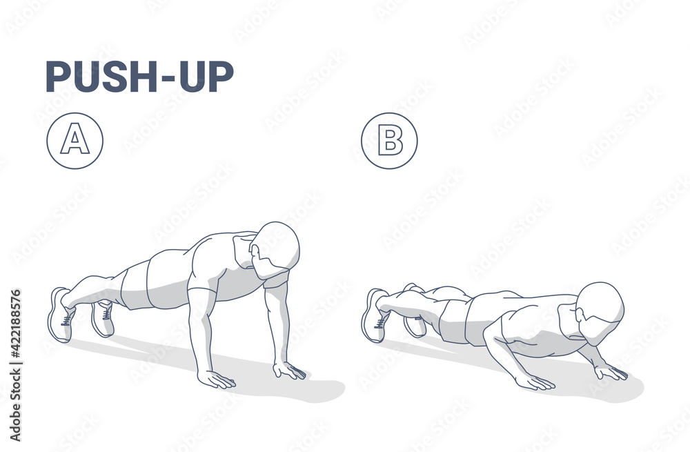 Push-Ups Men Home Workout Exercise Silhouette Outline Guidance ...