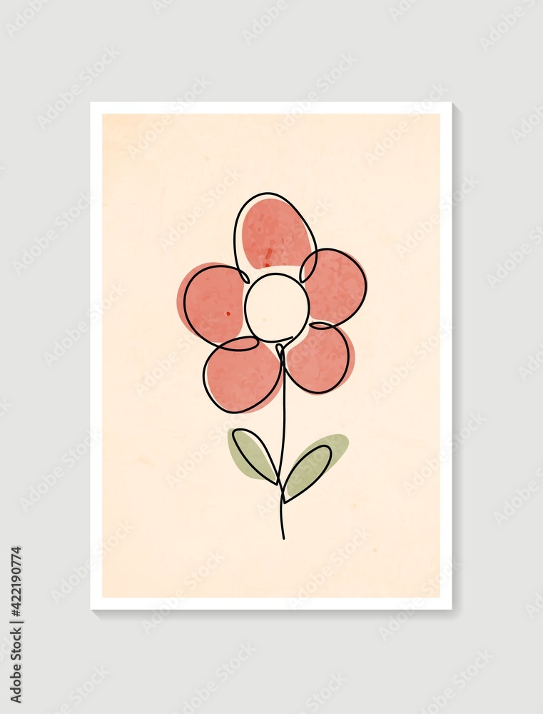 Contemporary one line art posters in pastel colors. Botanical wall art ...