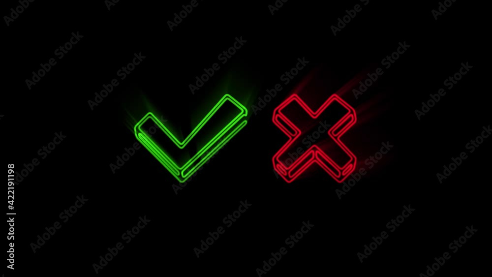 Hand drawn Check mark buttons on neon sign. Night bright advertisement ...