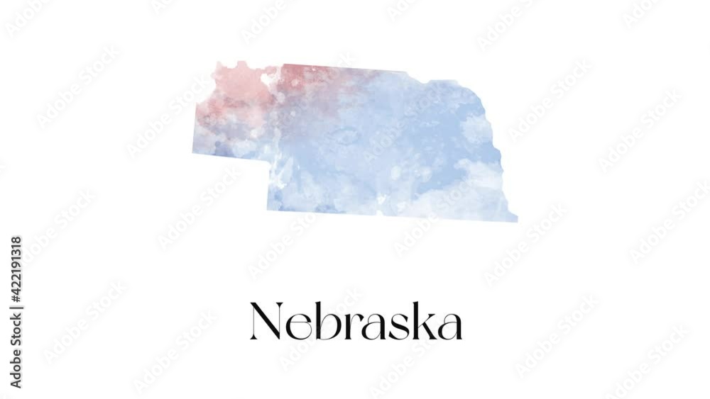 Vidéo Stock Watercolor animated map showing the state of Nebraska from ...