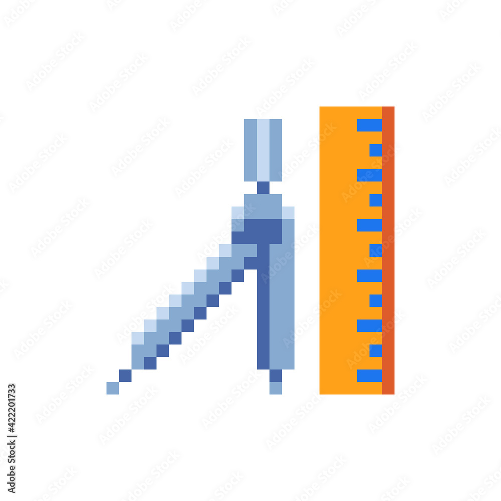 Ruler tool and divider pixel art icons. Stationery, isolated vector ...