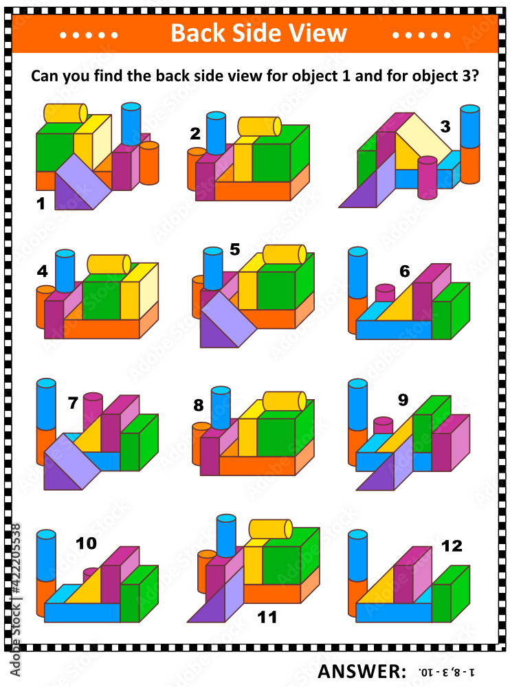 Educational math puzzle with building blocks objects (suitable both for children and adults ...