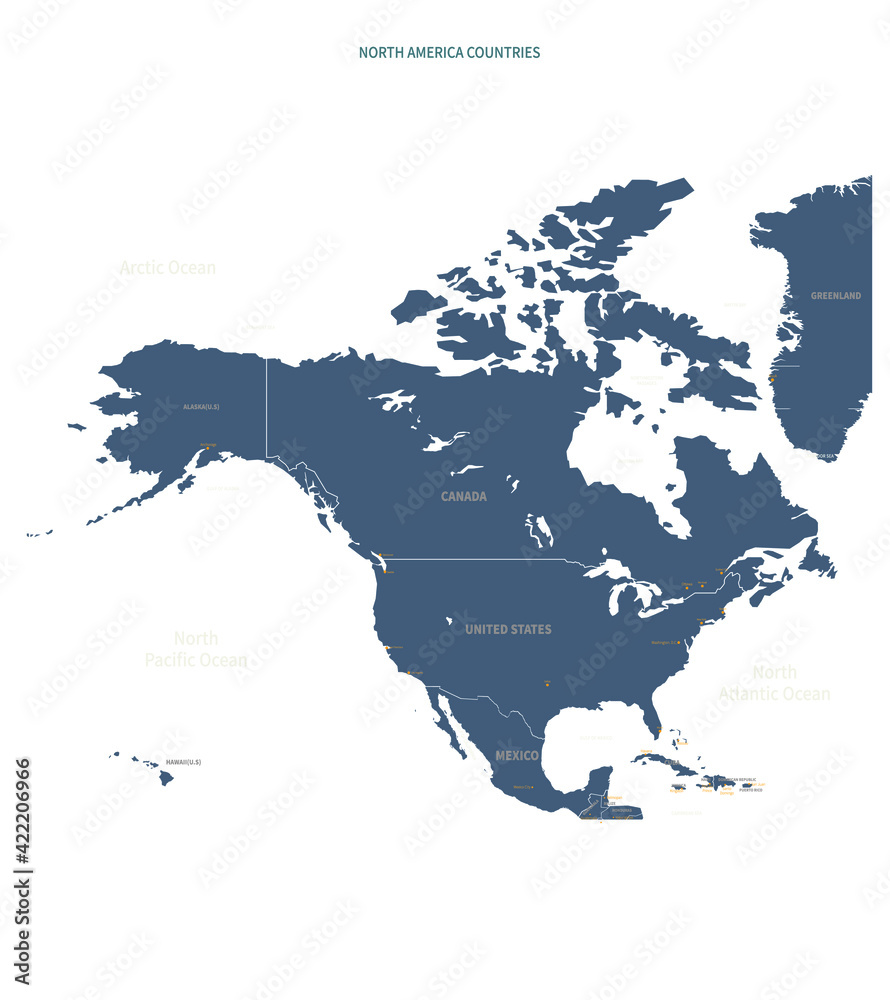 A detailed map of North America. North America map vector with country ...