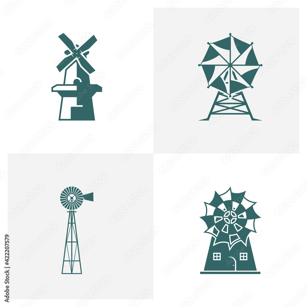 Set of Windmill logo design vector illustration, Creative windmill logo ...