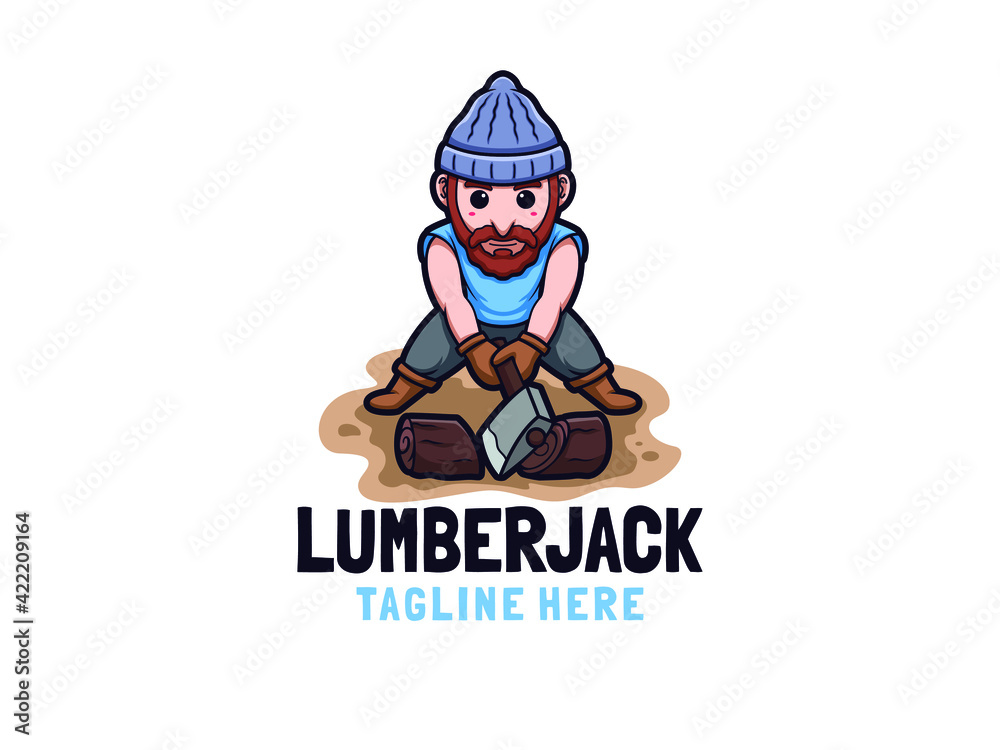 cartoon cute lumberjack logo design mascot character illustration Stock ...