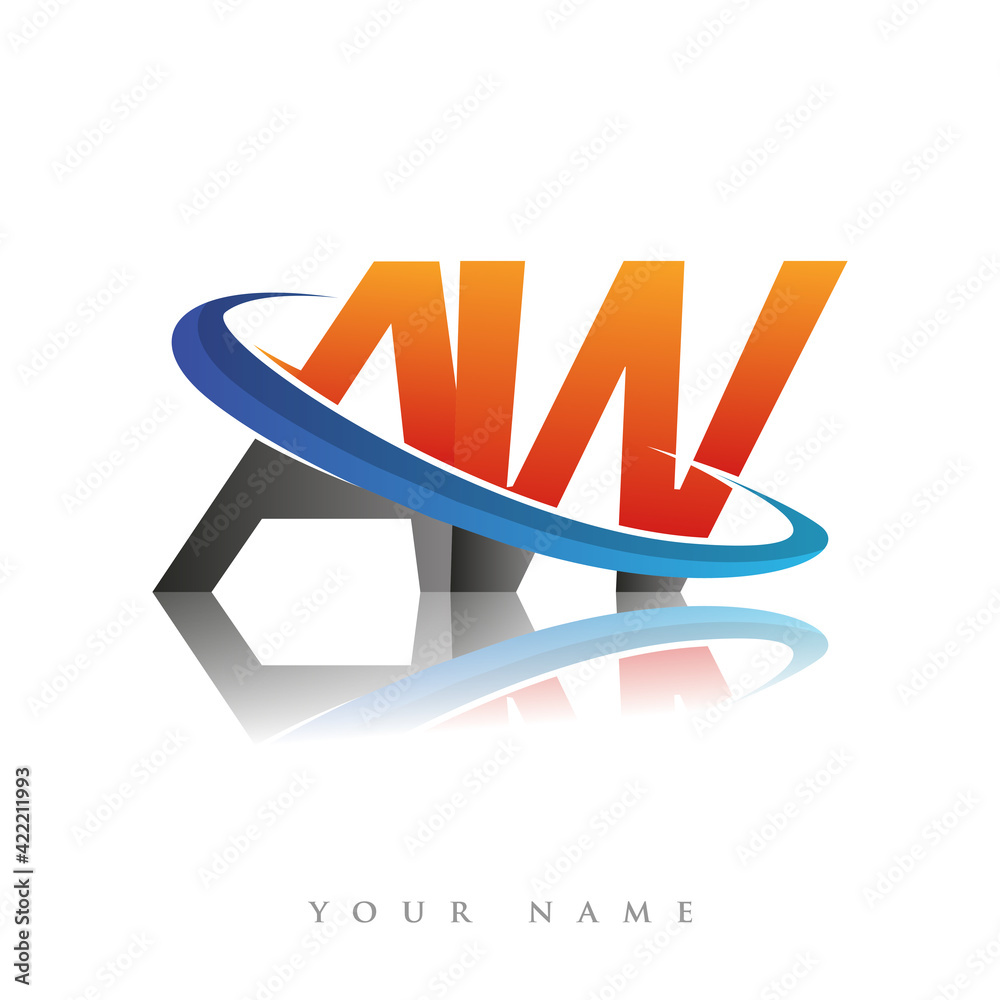 initial logo AW company name colored orange and blue swoosh design ...