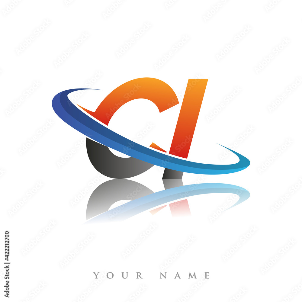 initial logo CI company name colored orange and blue swoosh design ...