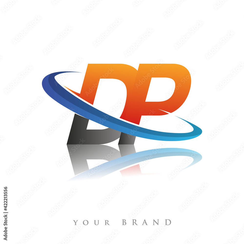 initial logo DP company name colored orange and blue swoosh design ...