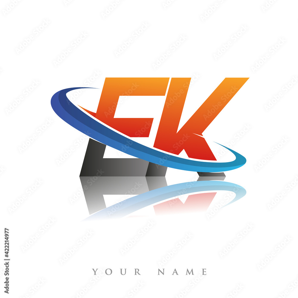 initial logo EK company name colored orange and blue swoosh design ...