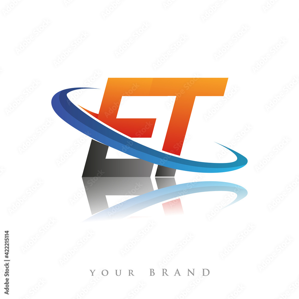initial logo ET company name colored orange and blue swoosh design ...