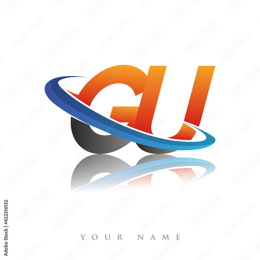 initial logo GU company name colored orange and blue swoosh design ...