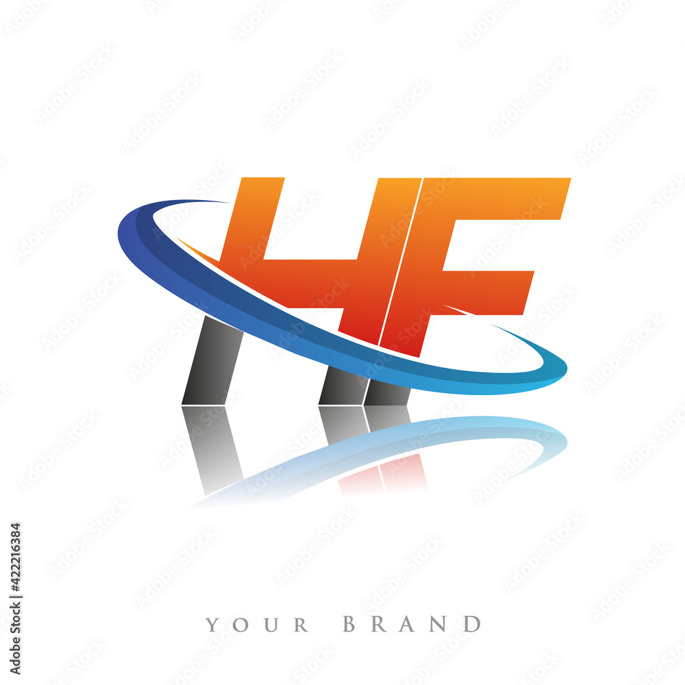 initial logo HF company name colored orange and blue swoosh design ...