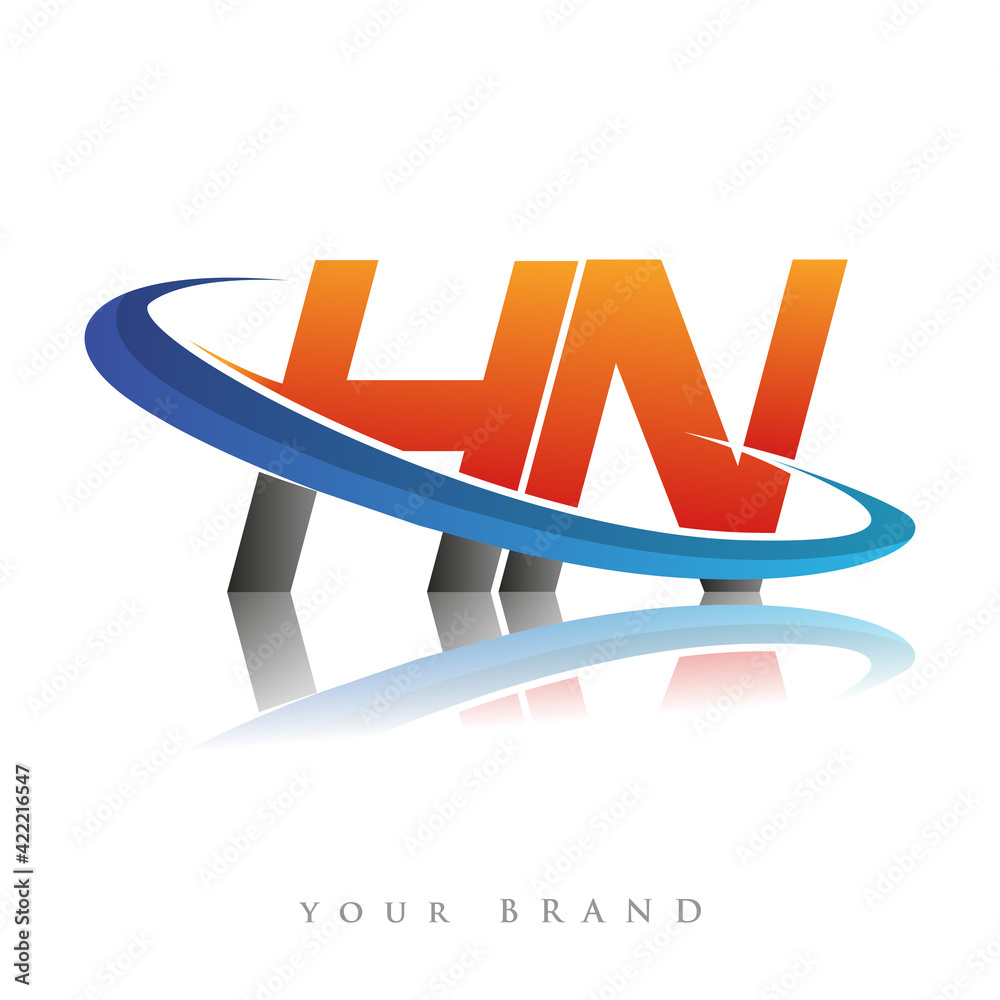 Vetor de initial logo HN company name colored orange and blue swoosh ...