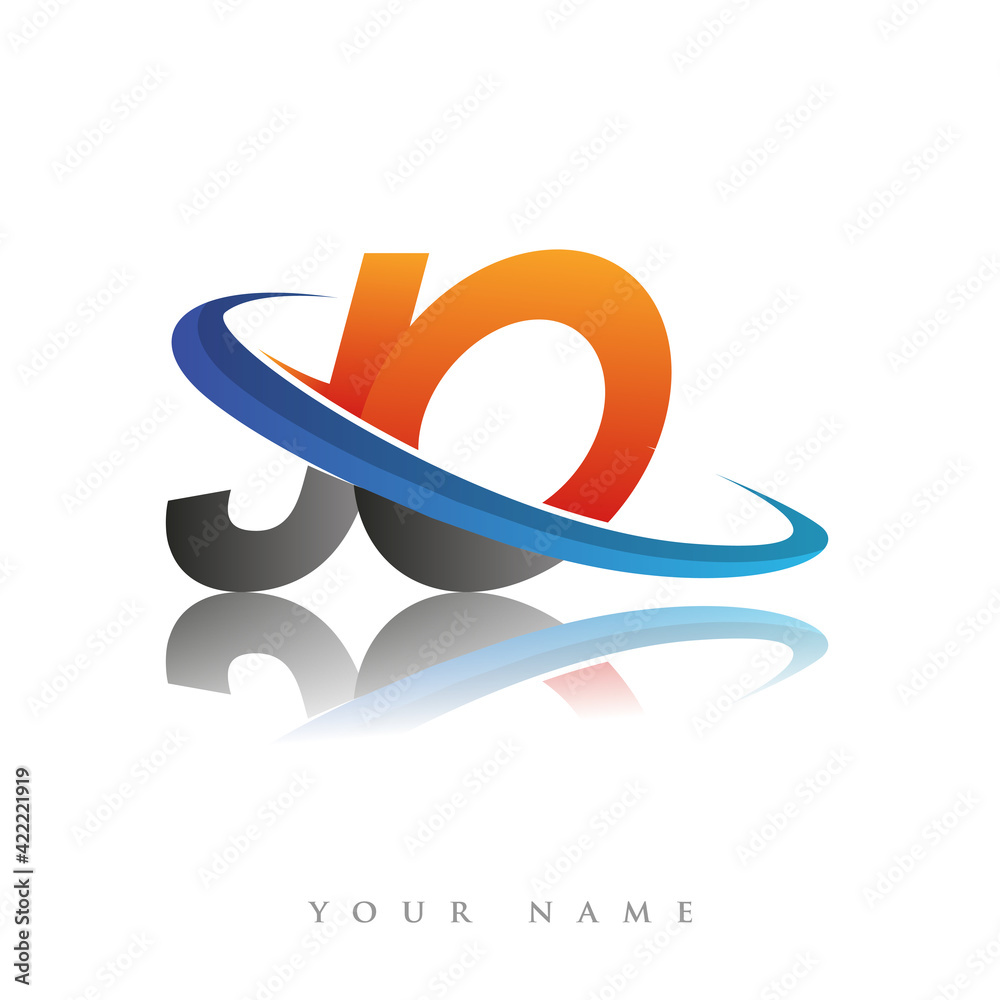 initial logo JO company name colored orange and blue swoosh design ...
