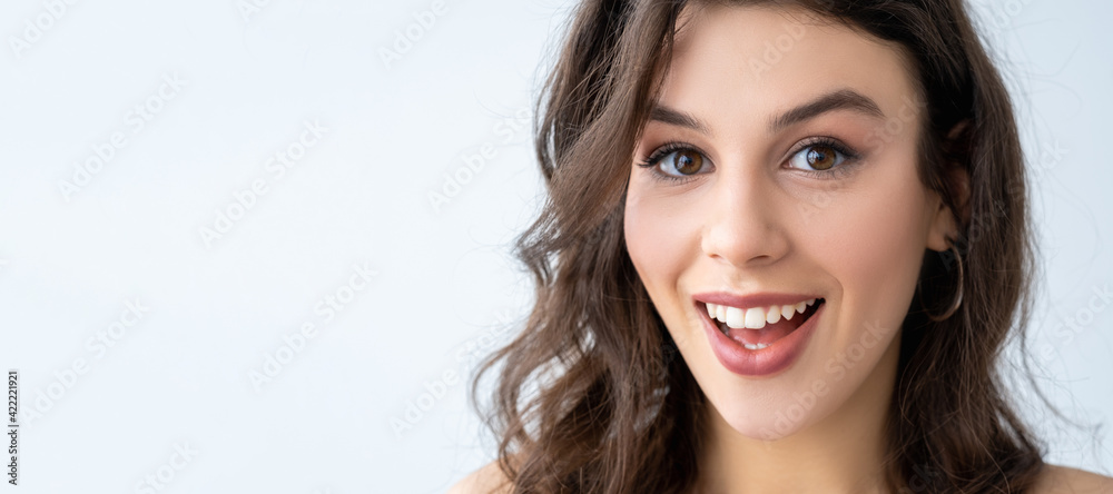 Skin care. Advertising banner. Special offer. Surprised astonished ...