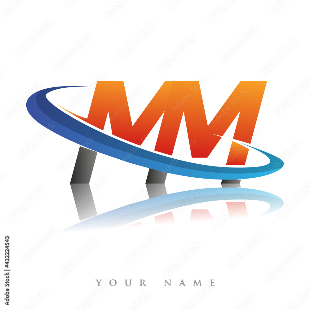 Initial Logo MM Company Name Colored Orange And Blue Swoosh Design Initial Logo MM Company Name Colored Orange And Blue Swoosh Design