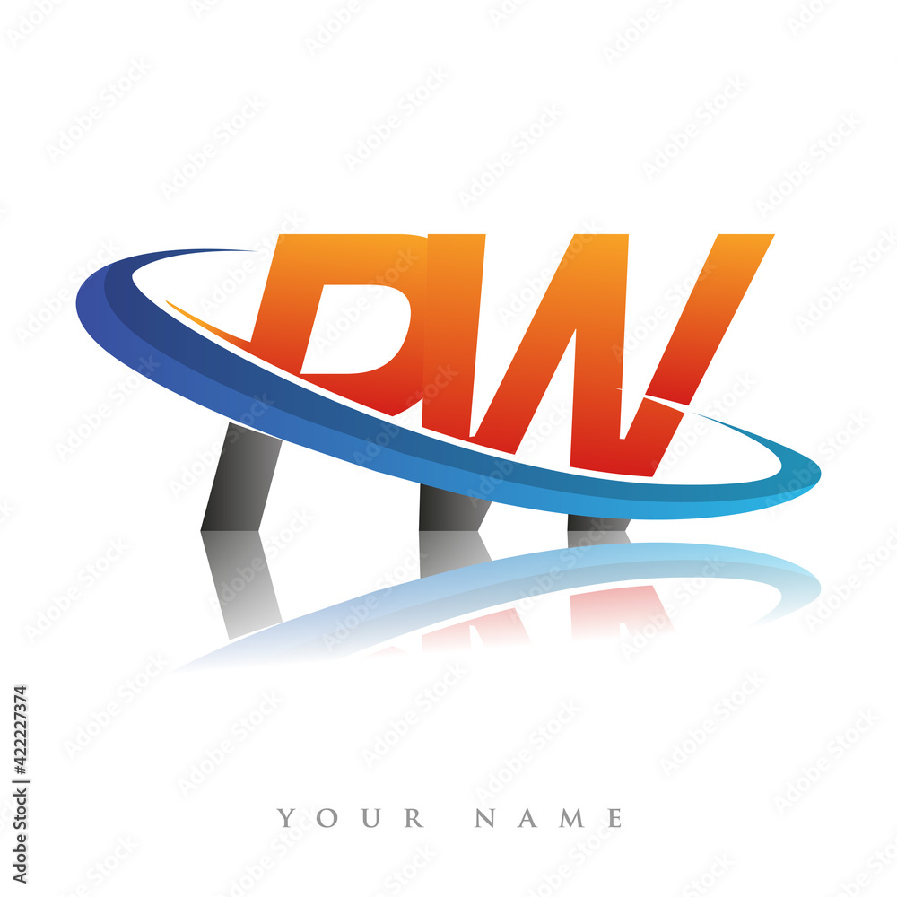 initial logo PW company name colored orange and blue swoosh design ...