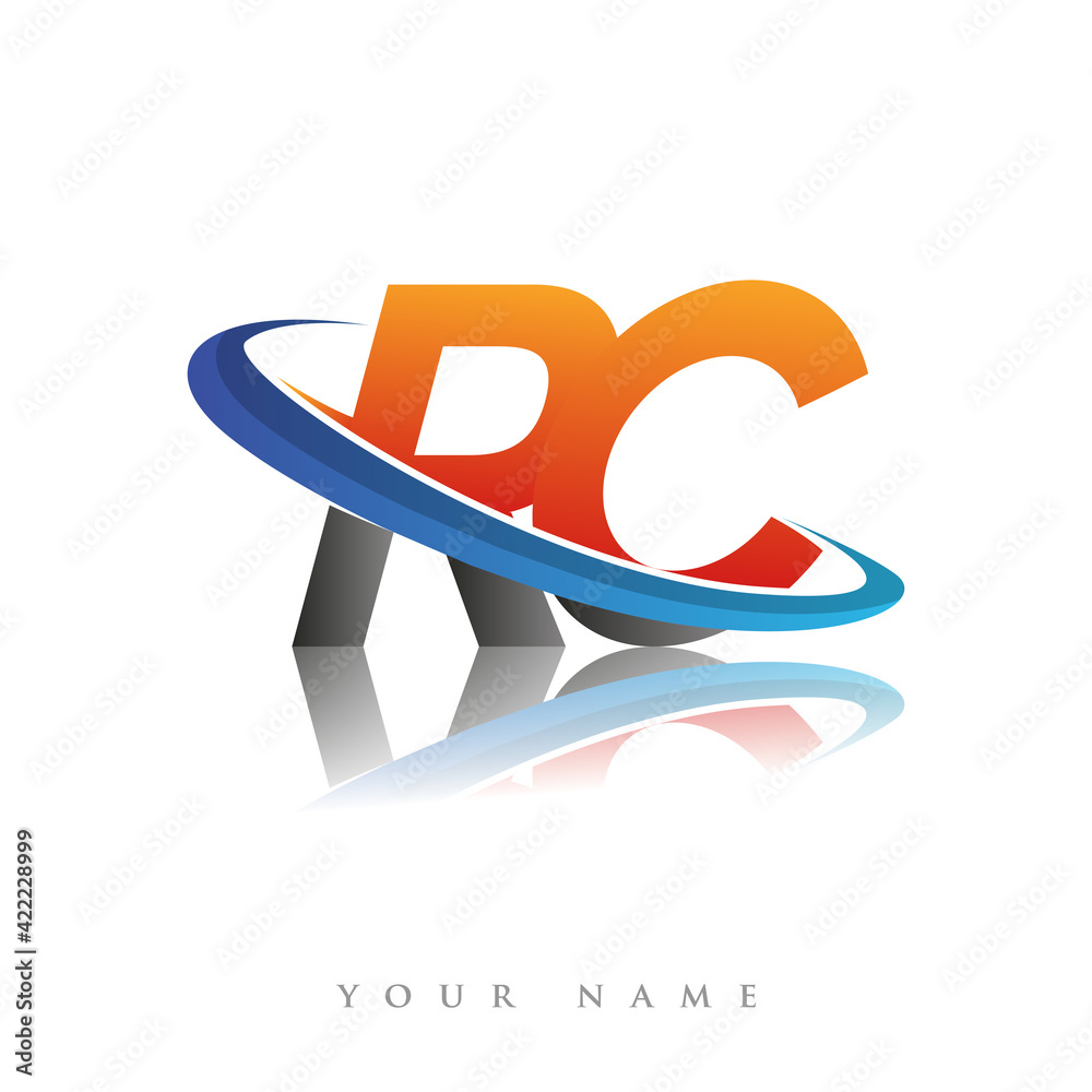 initial logo RC company name colored orange and blue swoosh design ...