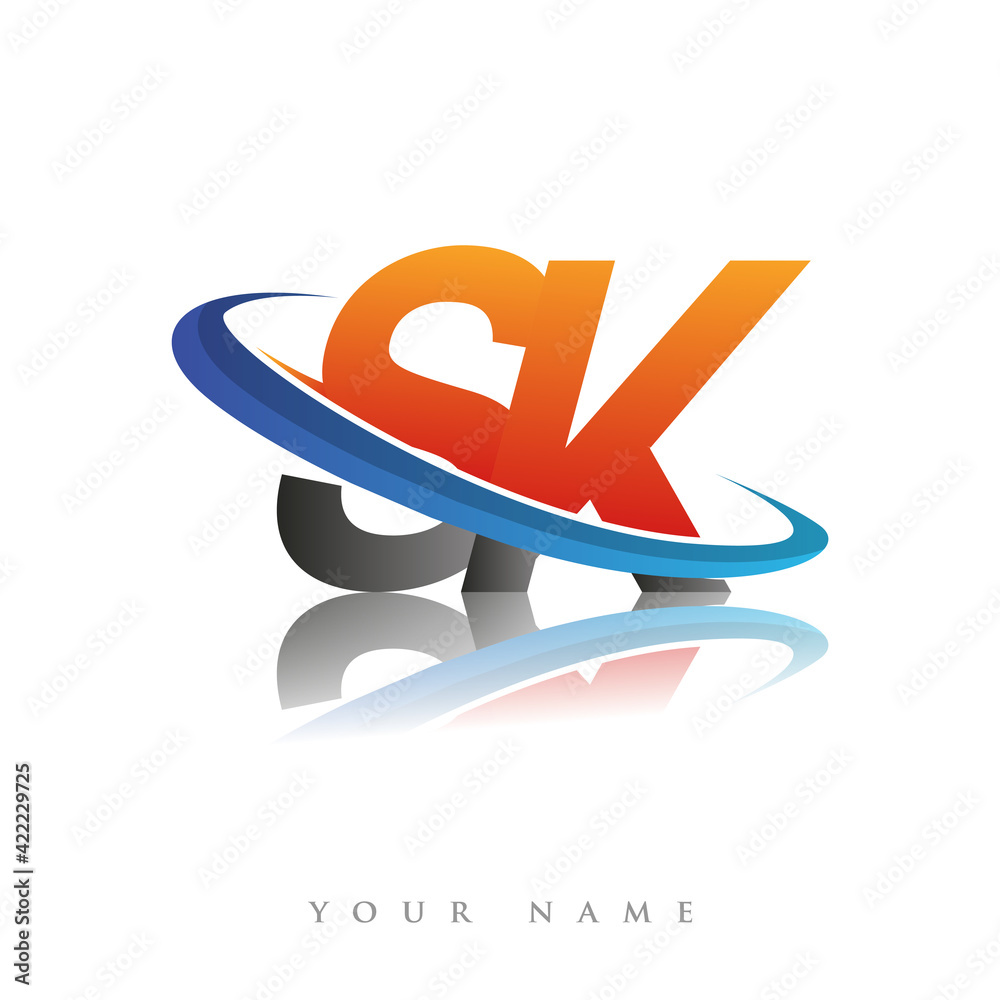 initial logo SK company name colored orange and blue swoosh design ...
