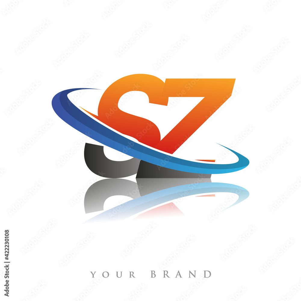 Initial Logo Sz Company Name Colored Orange And Blue Swoosh Design Isolated In White Background