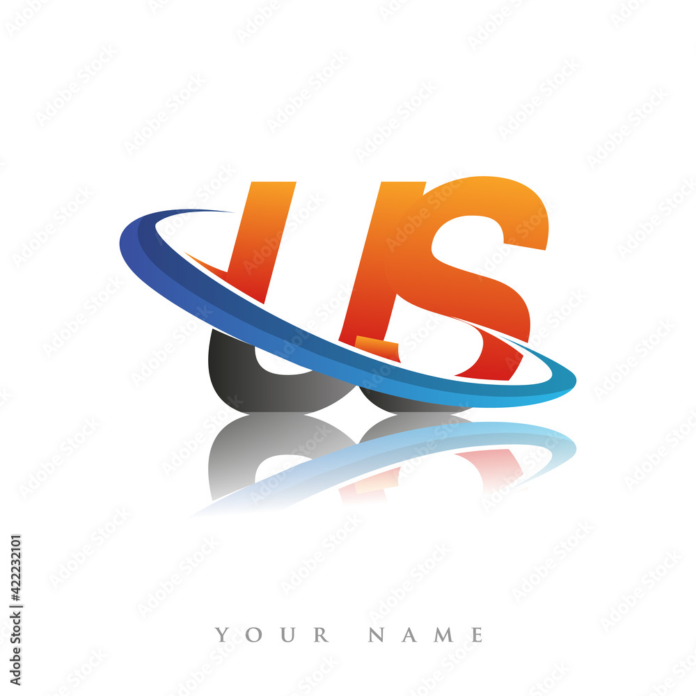 initial logo US company name colored orange and blue swoosh design ...