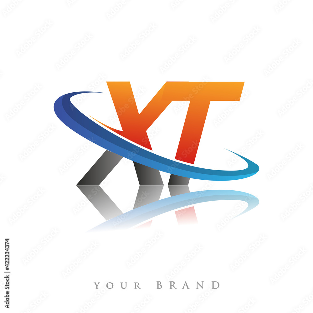 initial logo XT company name colored orange and blue swoosh design ...