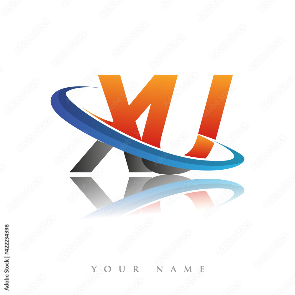 initial logo XU company name colored orange and blue swoosh design ...