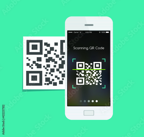Barcode on screen. Smartphone screen with scan QR code. Digital ...