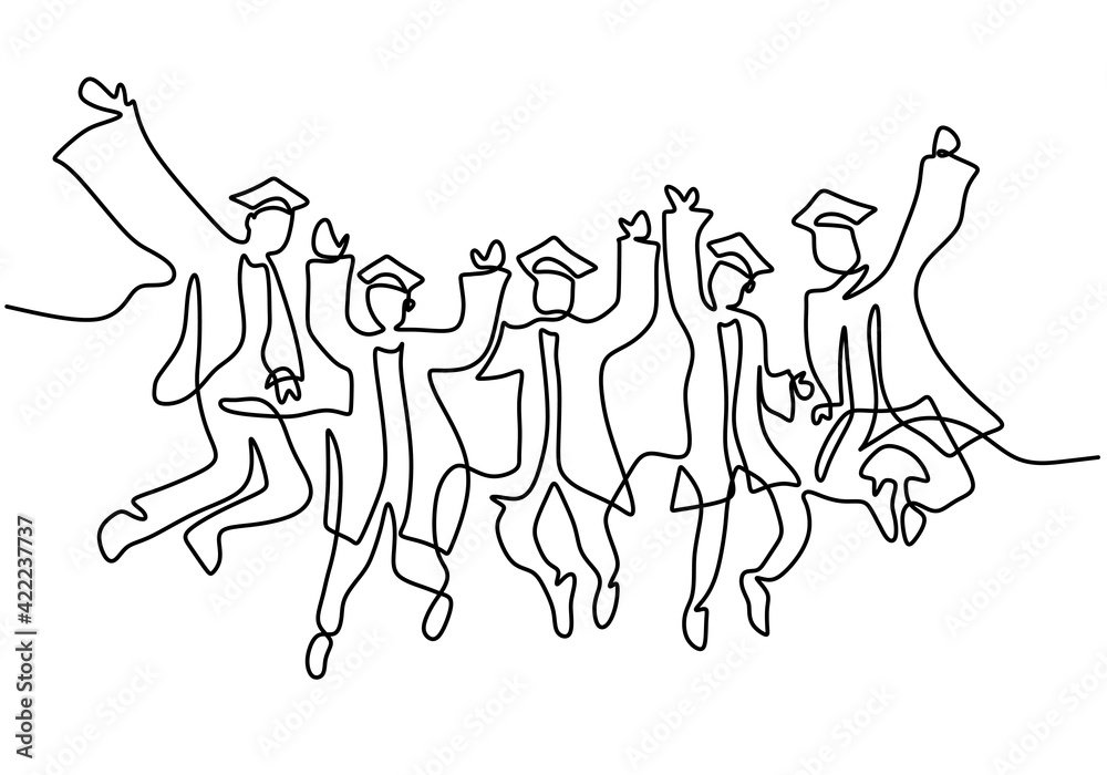 Vecteur Stock One line drawing of young happy graduate male and female ...