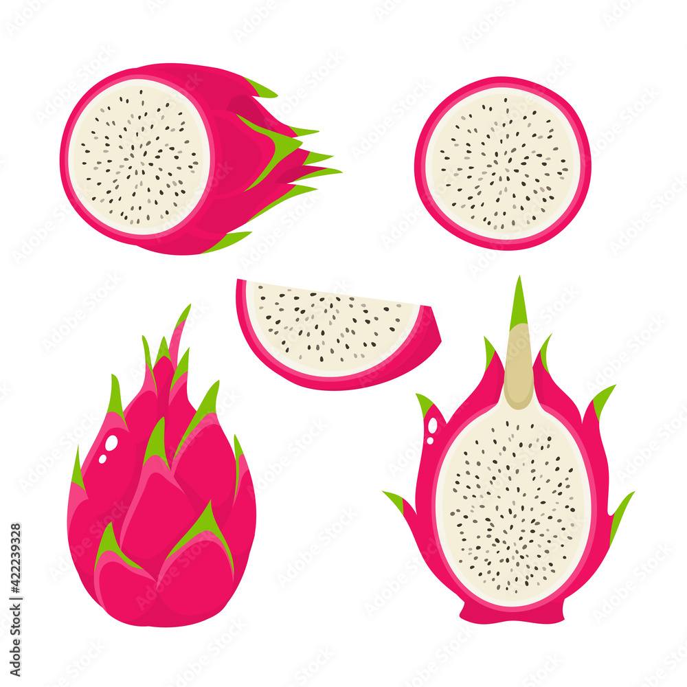 Vector set of cartoon bright dragon fruits isolated on white Stock ...