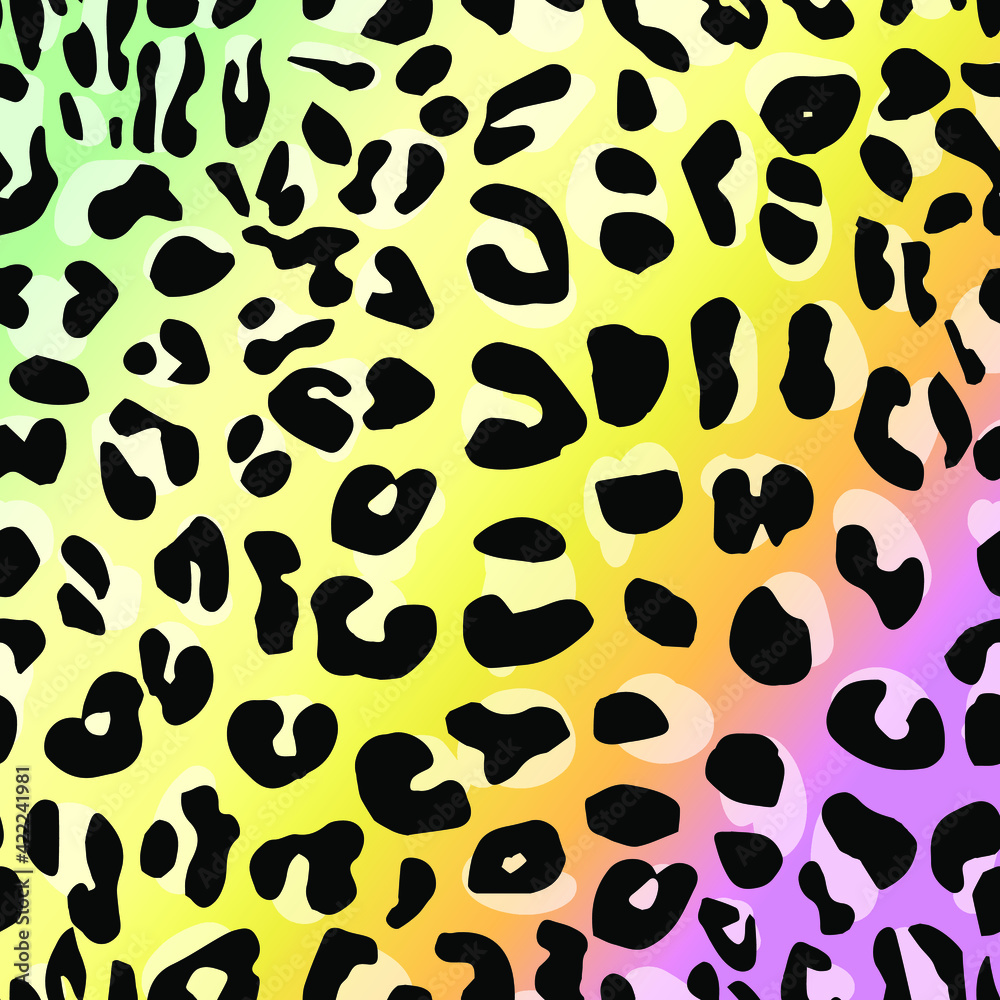 Vector illustration Black and white leopard print with multicolored ...