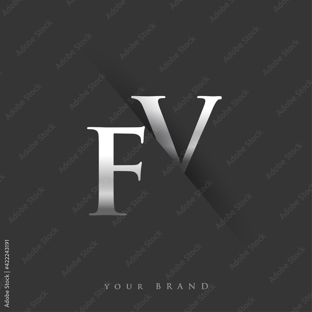 initial logo letter FV for company name, silver color and slash design ...