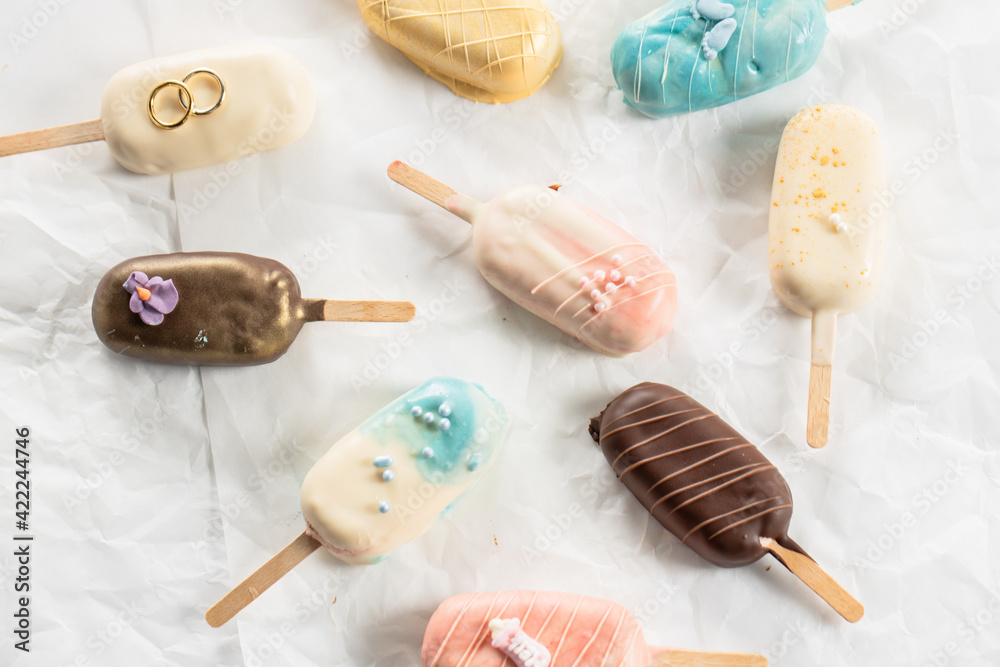 Colored Ice Cream Bar on a Stick, pink, blue, yellow, wedding, brown ...