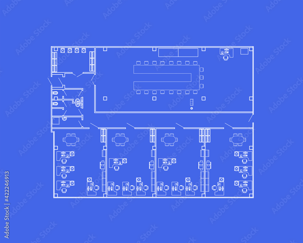 Modern office interior with furniture. Vector blueprint. Architectural ...