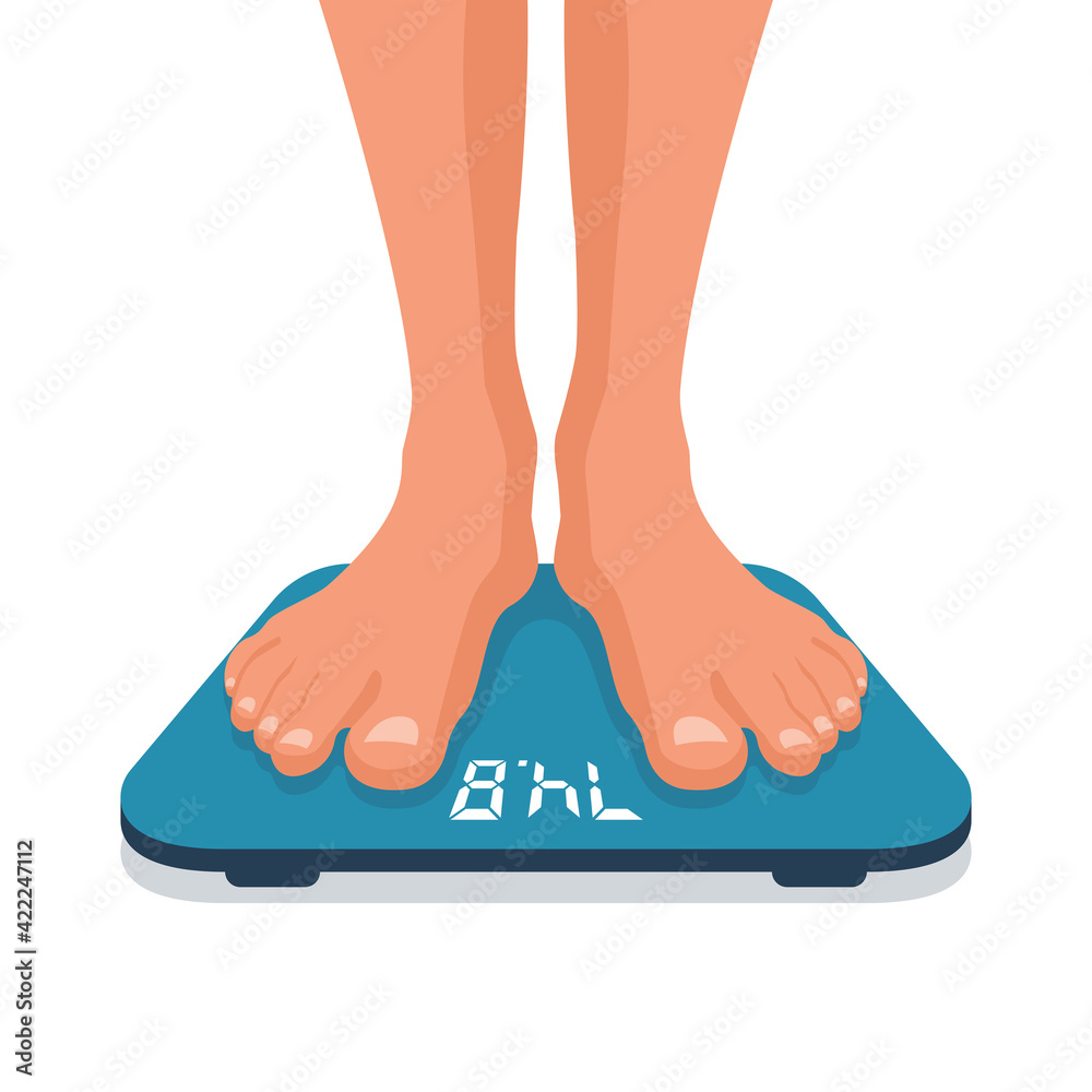 Man standing on weight scale. Man legs on scales. Human is weighed ...