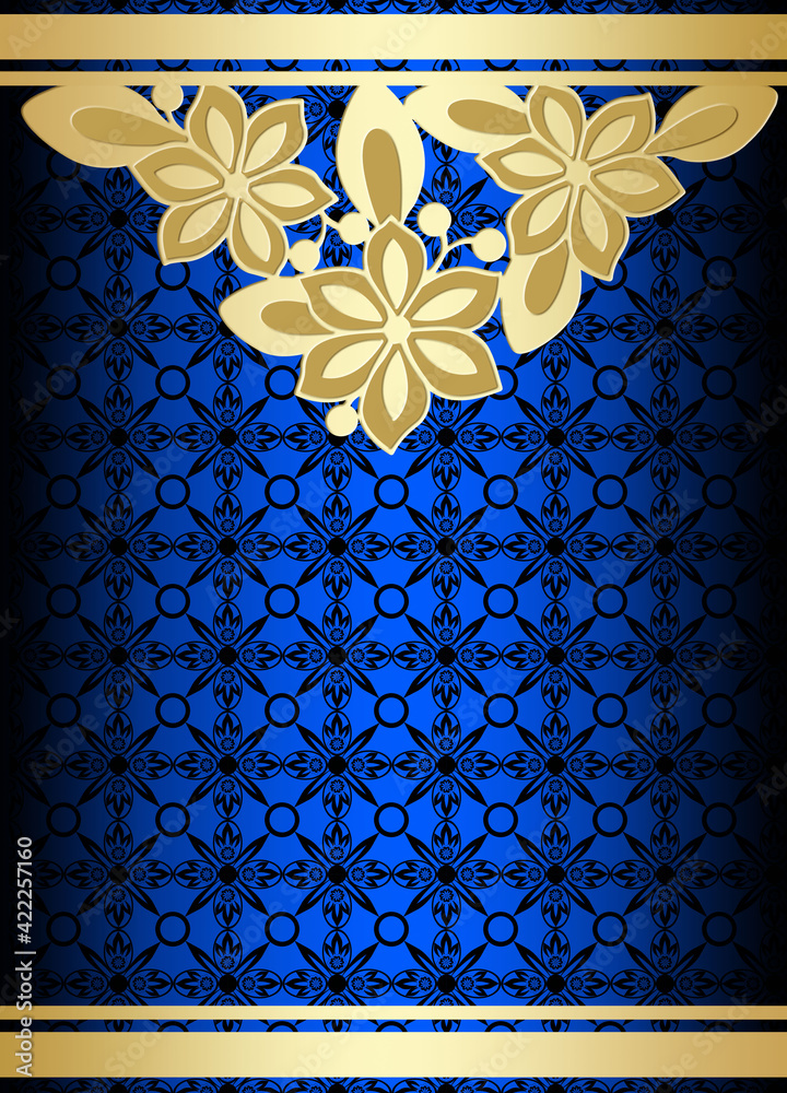 Abstract design with vintage picture. Floral pattern, blue background ...