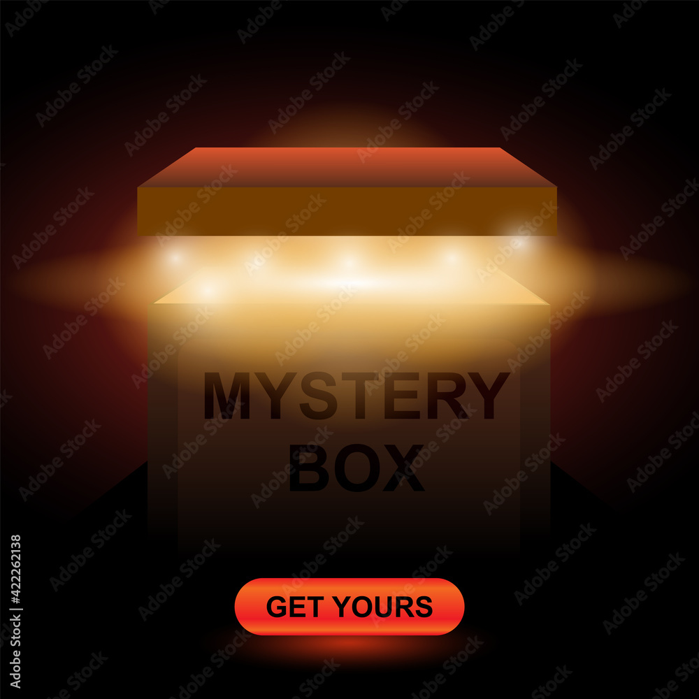 realistic opened glowing mystery box in black bacground vector ...