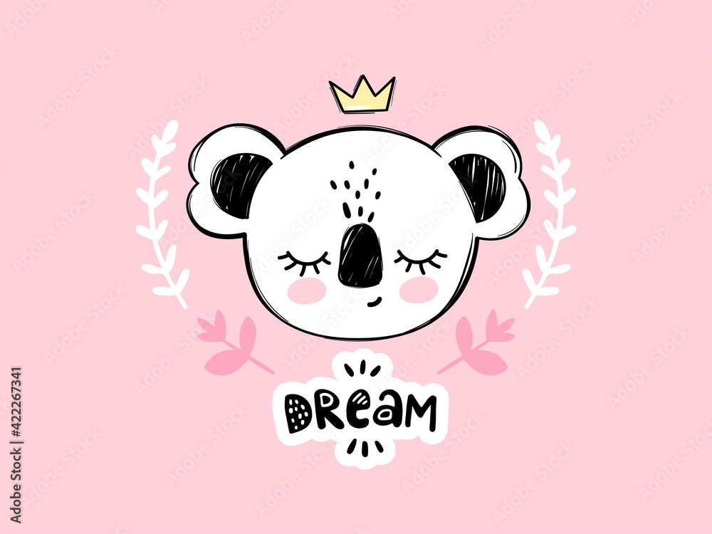 Cute koala bear illustration. Doodle cartoon sleeping animal card ...